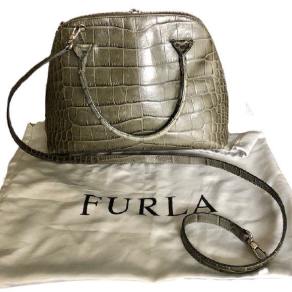 Furla | Bags | Furla Gray Croc Embossed Leather Bag Wdustbag | Poshmark